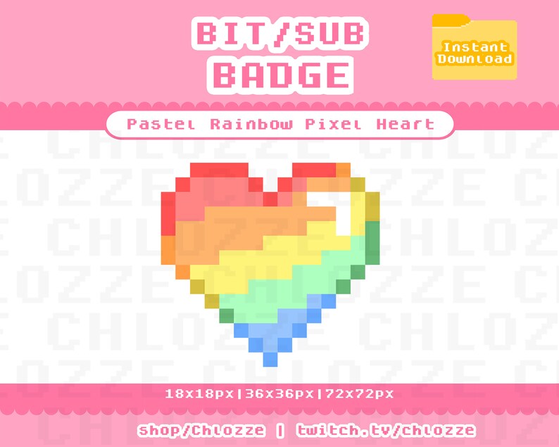 PASTEL Rainbow Pixel Love Heart Sub/bit Badge for Twitch/streaming Pre ...