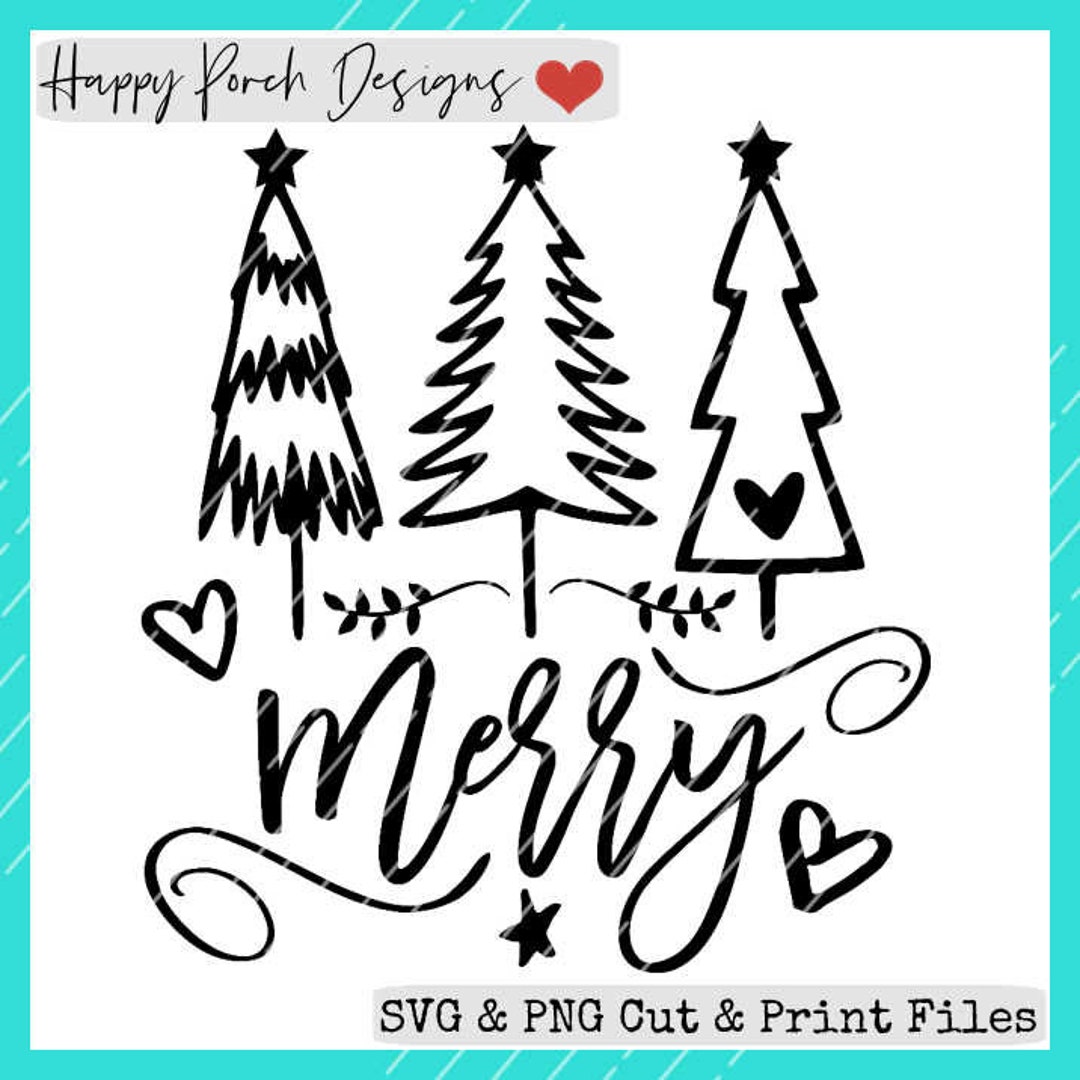 Merry With Christmas Trees SVG PNG Digital Cut or Print File - Etsy