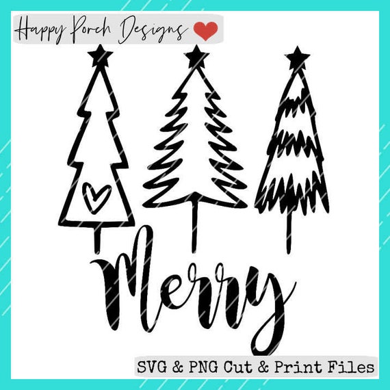 Merry Trees Christmas SVG PNG Digital Cut and Print File Cute | Etsy