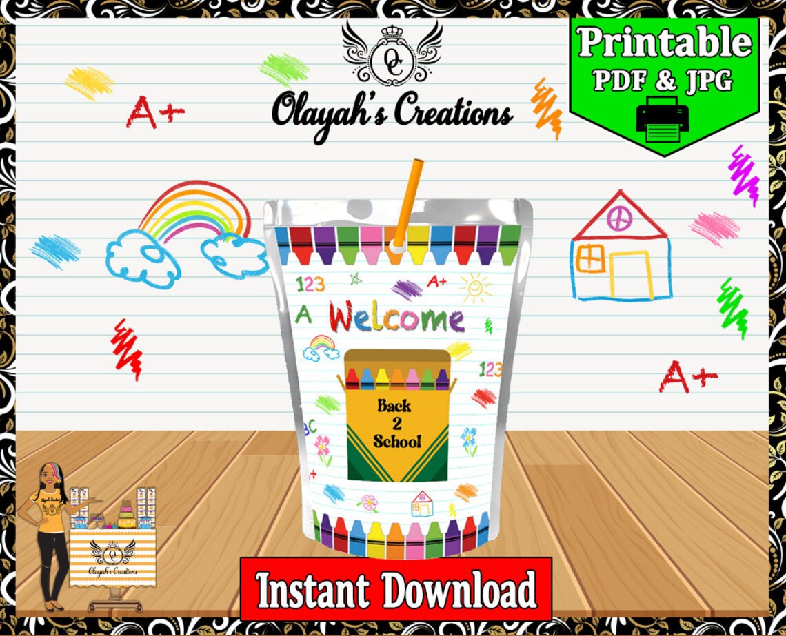 Welcome Back to School Crayon Printable Juice Label Party Favor - Etsy