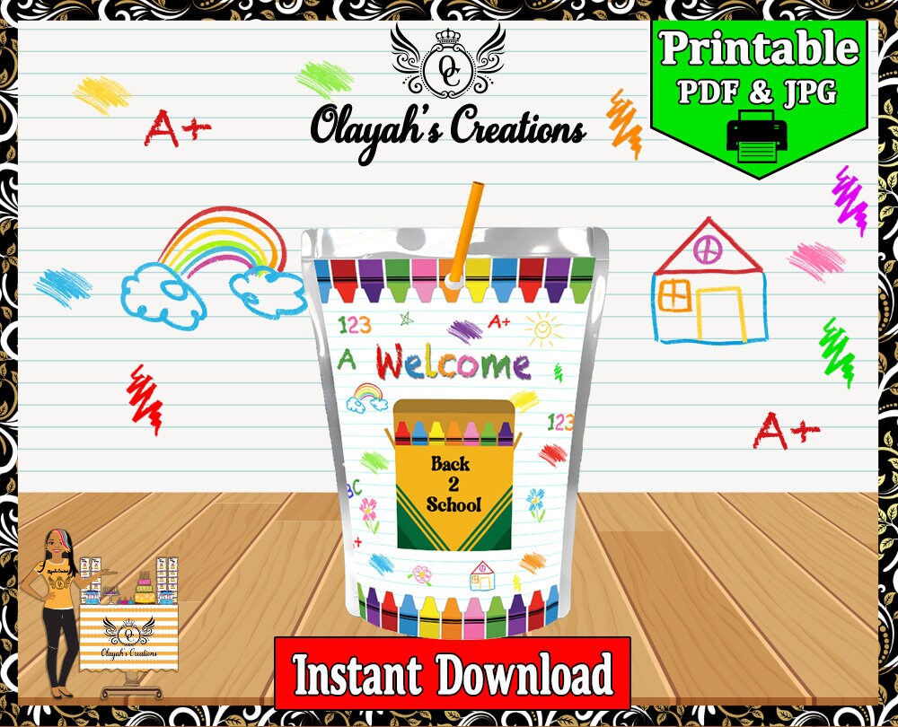 Welcome Back to School Crayon Printable Juice Label Party Favor - Etsy