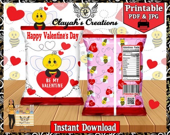 Printable Valentine's Day Treat Greeting Gift Bags Red White Be Mine ...
