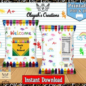 Welcome Back to School Crayon Chip Bag and Juice Pouch Printable Party ...