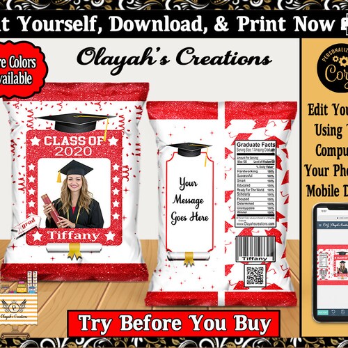 Custom Chip Bags GRADUATION Chip Bag Trunk Party Bags Grad - Etsy