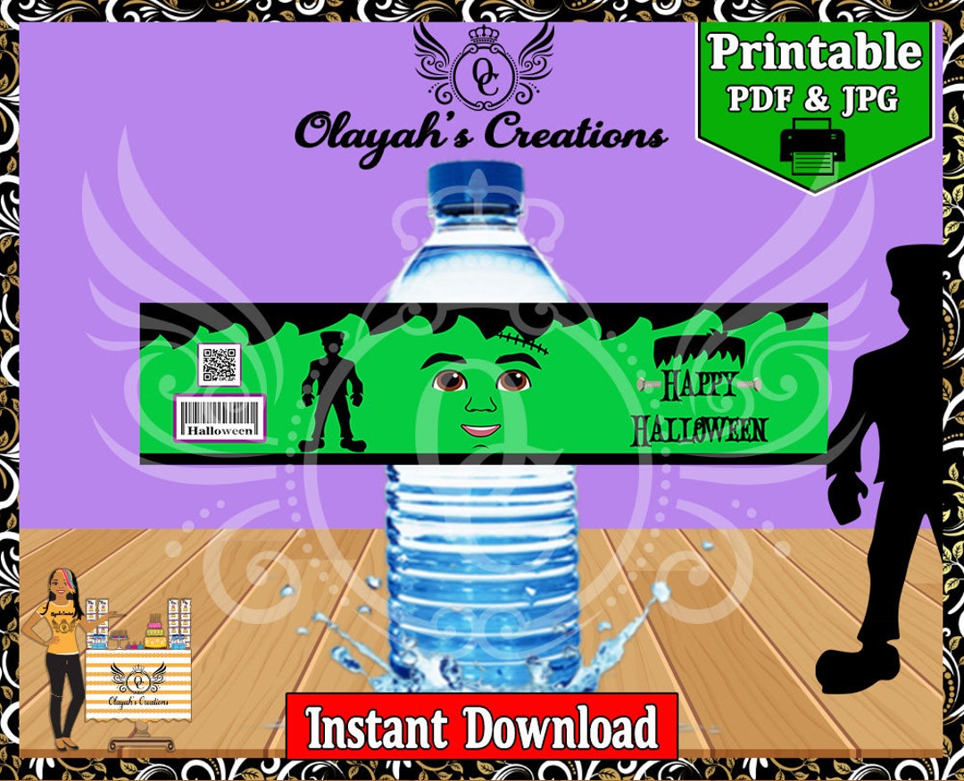 Frankenstein Halloween Water Printable Water Bottle Label - Etsy