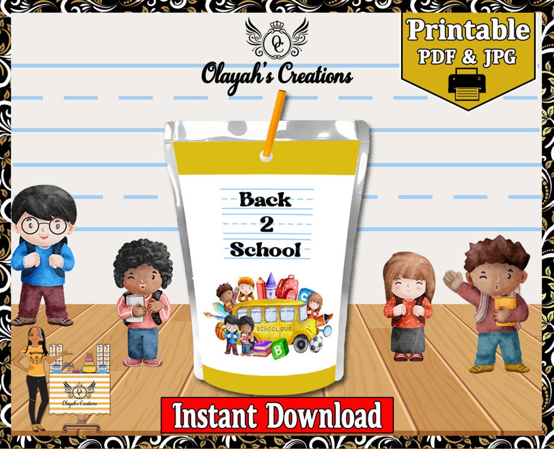 Back to School Kids Printable Juice Label Party Favor - Etsy