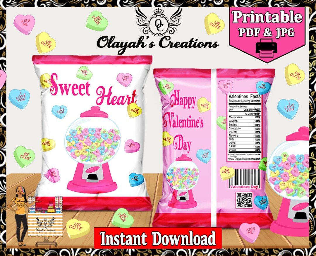 Pink Heart Candy Printable Chip Bag Party Favor - Etsy