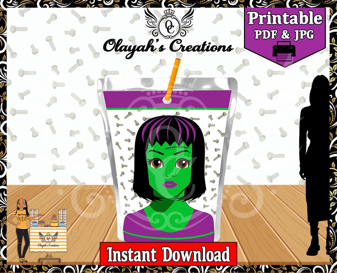 Halloween Frankenstein Girl Printable Juice Pouch Label - Etsy