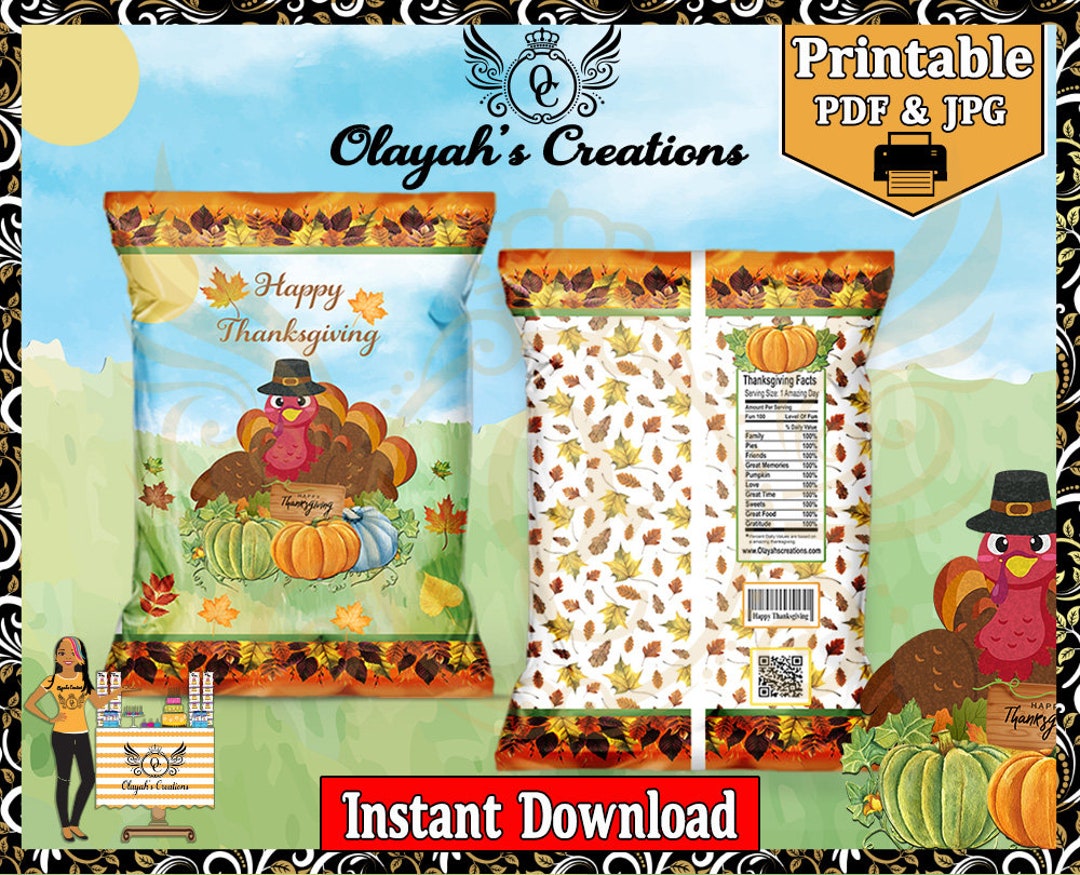 Happy Thanksgiving Printable Chip Bag - Etsy