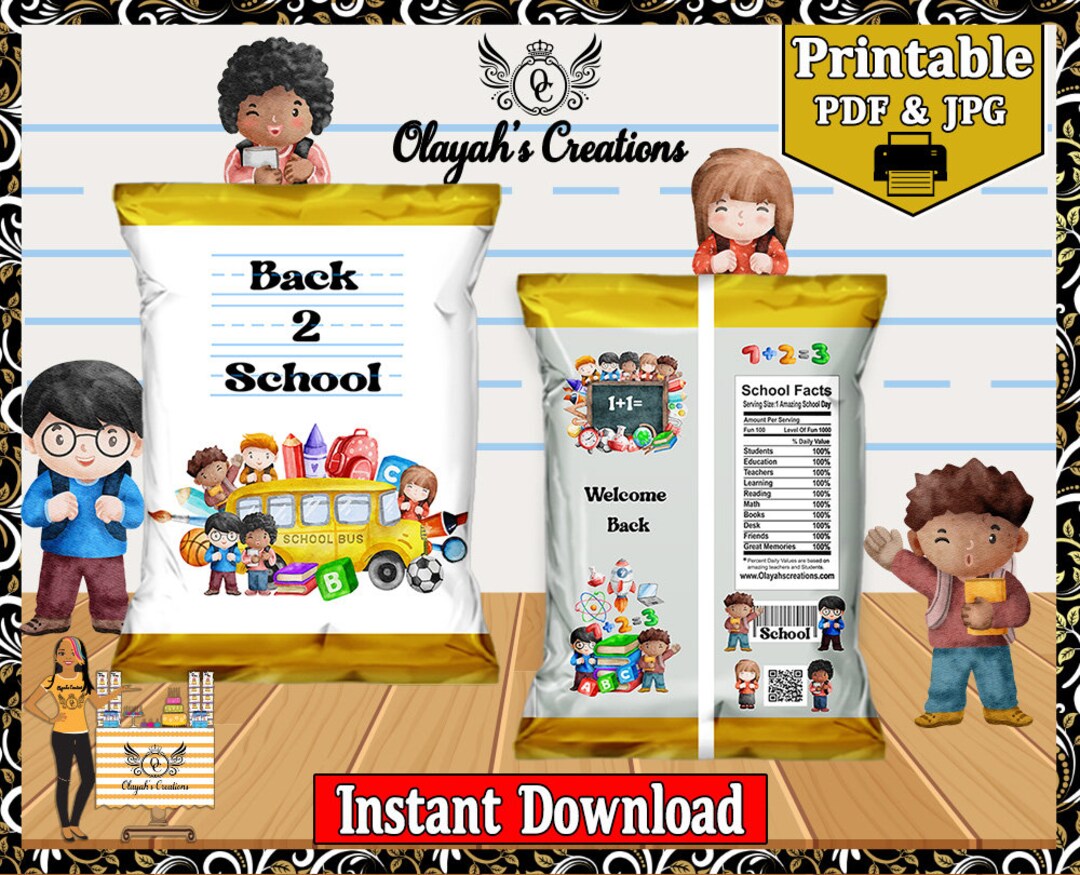 Back to School Kids Printable Chip Bag Party Favor - Etsy