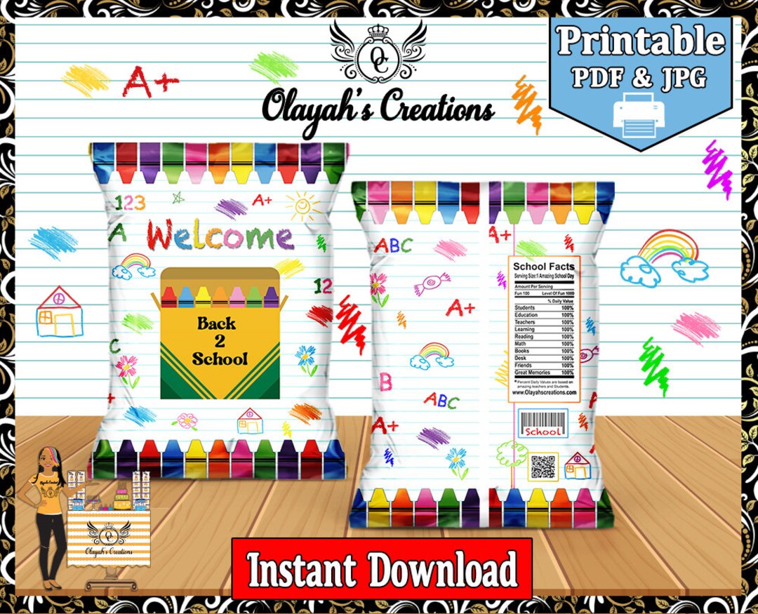 Welcome Back to School Crayon Printable Chip Bag Party Favor - Etsy