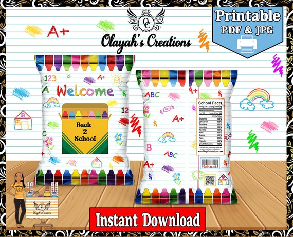 Welcome Back to School Crayon Printable Chip Bag Template - Etsy