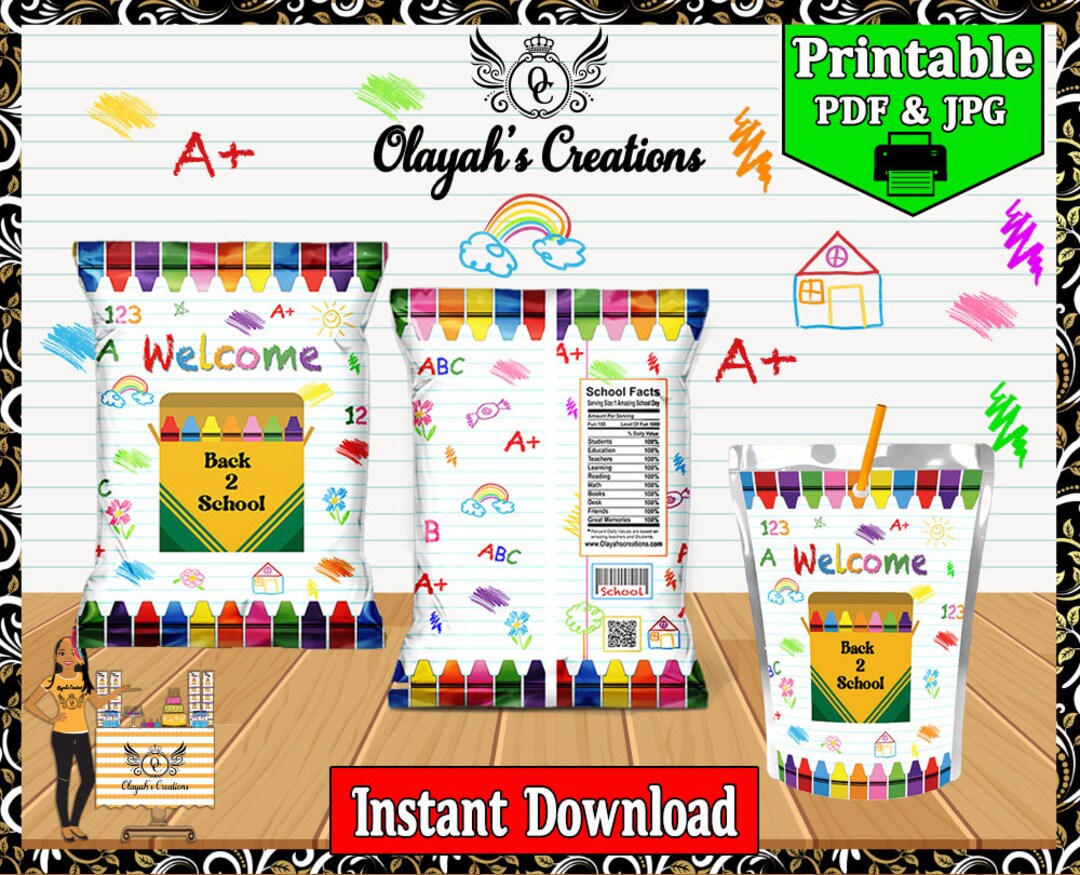 Welcome Back to School Crayon Chip Bag and Juice Pouch Printable Party ...
