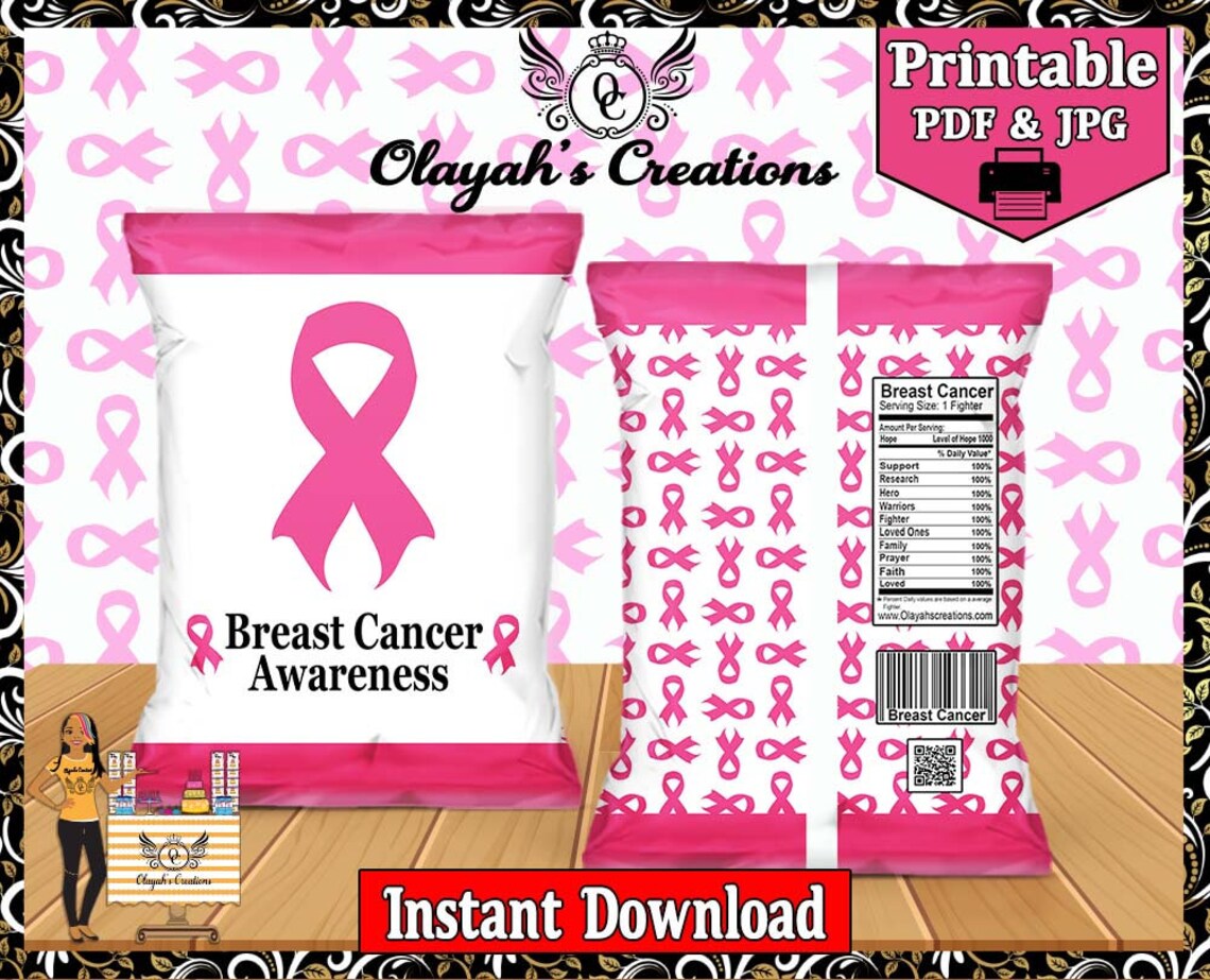 Breast Cancer Awareness Printable Chip Bag Template - Etsy