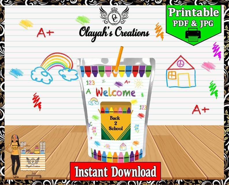 Welcome Back to School Crayon Chip Bag and Juice Pouch - Etsy