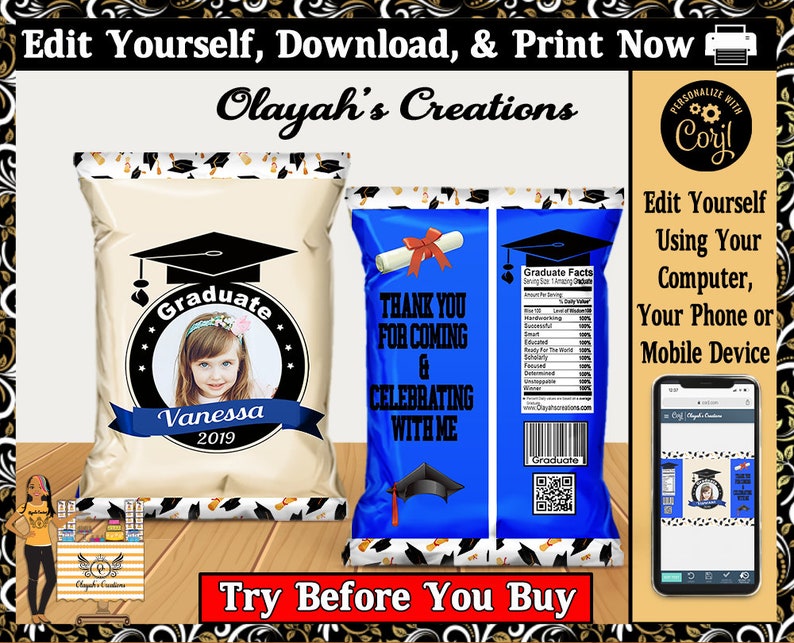 Diy Graduation Chip Bag Diy Chip Bag Try Before You Buy Etsy