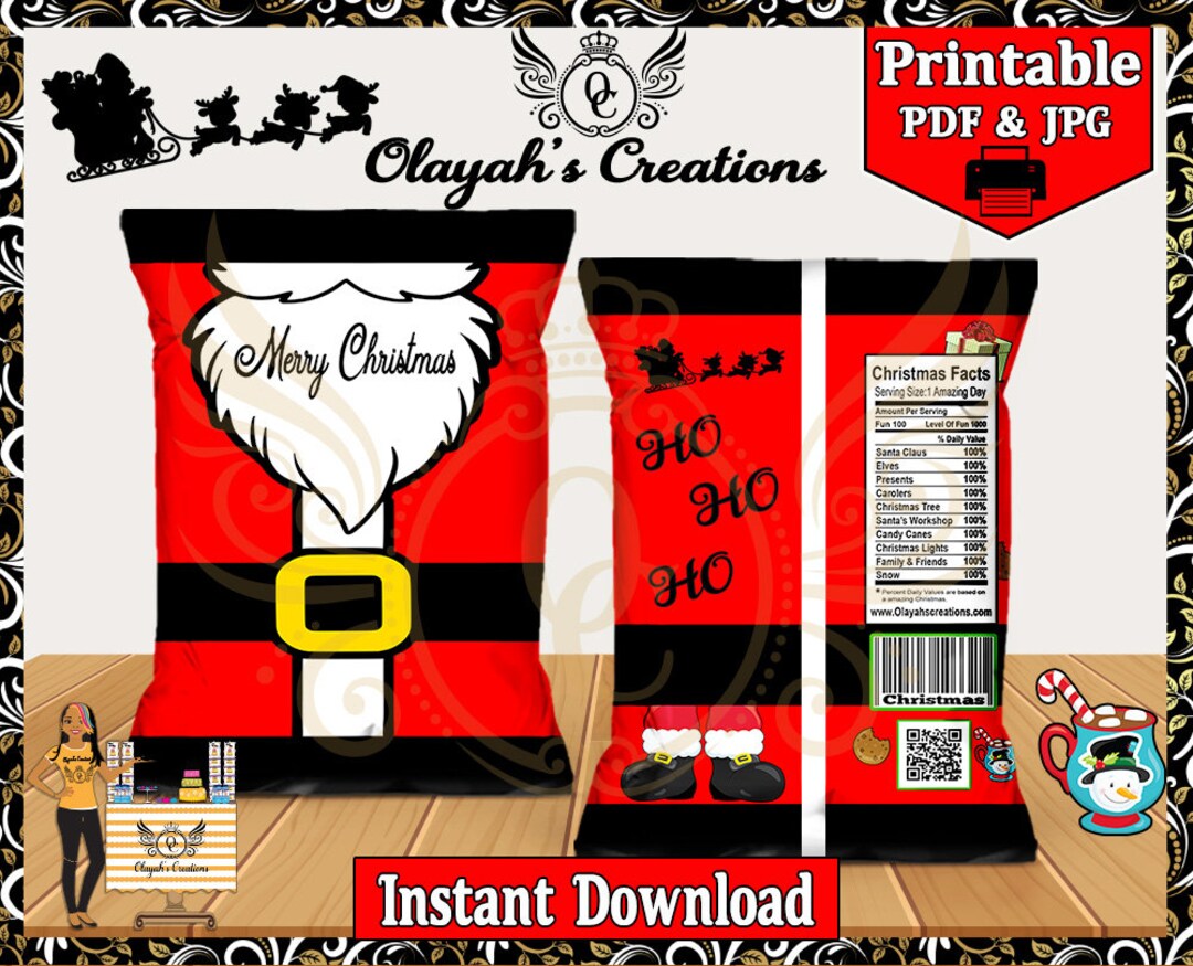 Santa Printable Chip Bag - Etsy