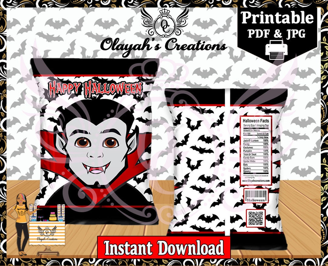 Halloween Vampire Printable Chip Bag - Etsy