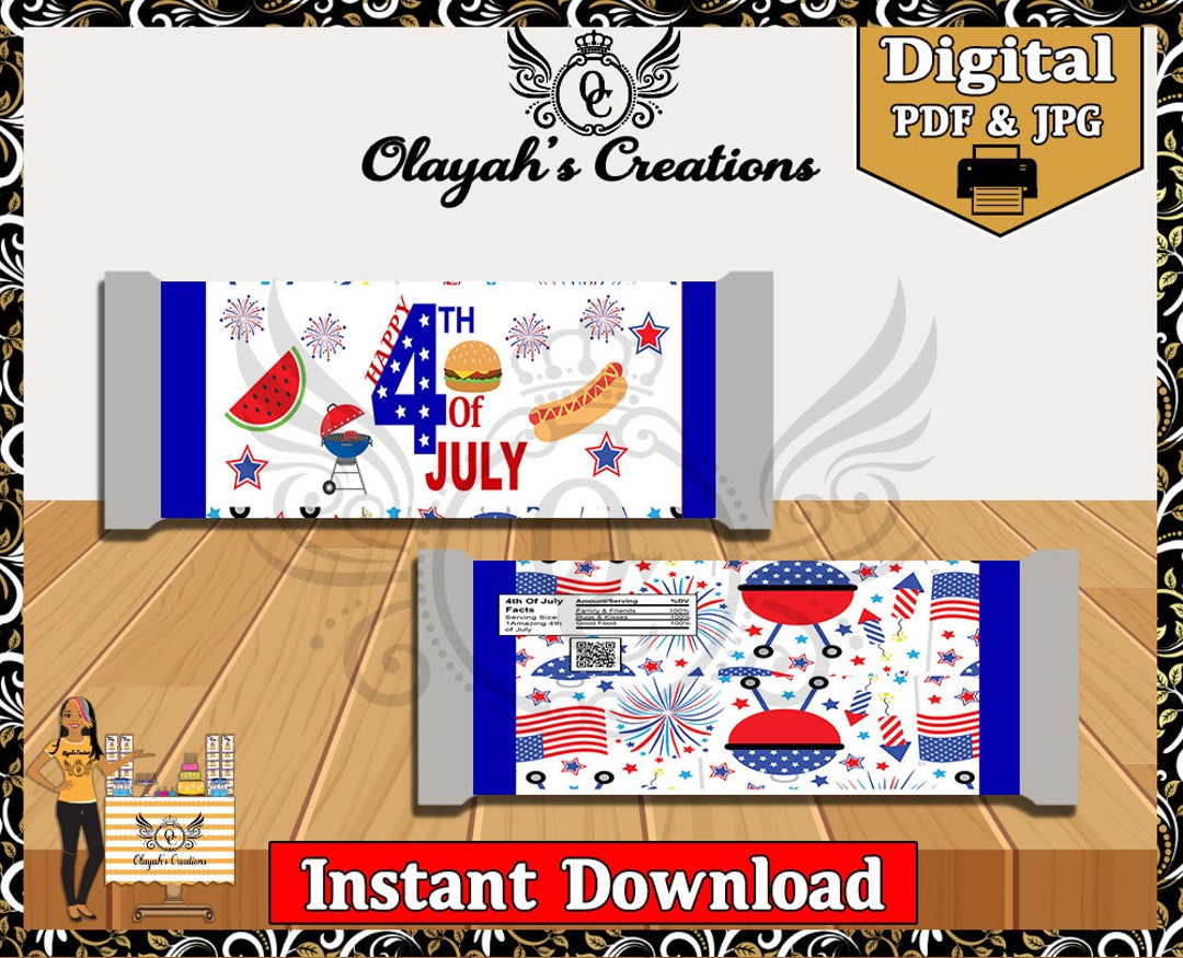 Happy 4th OF July Food Printable Candy Bar Wrapper Party Favor - Etsy