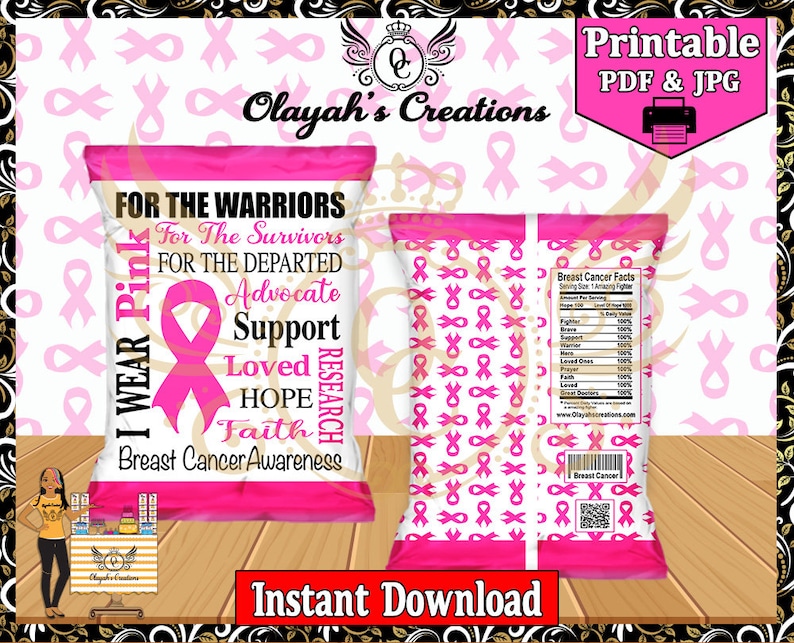 Positive Words Breast Cancer Awareness Printable Chip Bag - Etsy