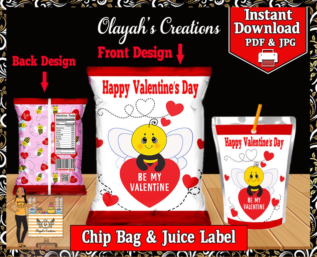 Be Mine Valentines Chip Bag and Juice Label Printable Party Favor - Etsy