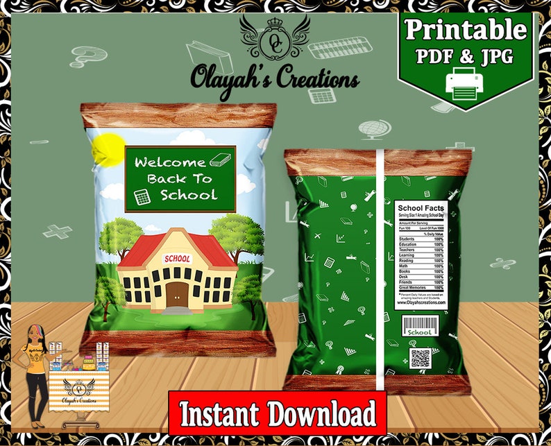 Back to School Chalkboard Printable Chip Bag - Etsy