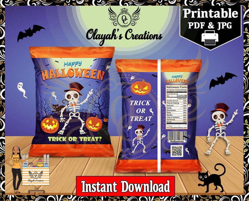 Happy Halloween Bones Guy Printable Chip Bag - Etsy