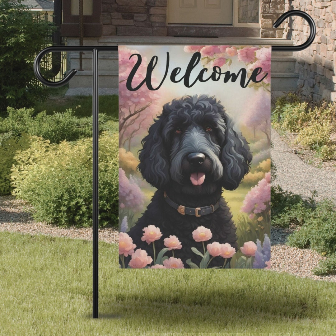 Doodle Dog Welcome Sign Garden Front Yard Flag, Black Doodle Dog Lover ...