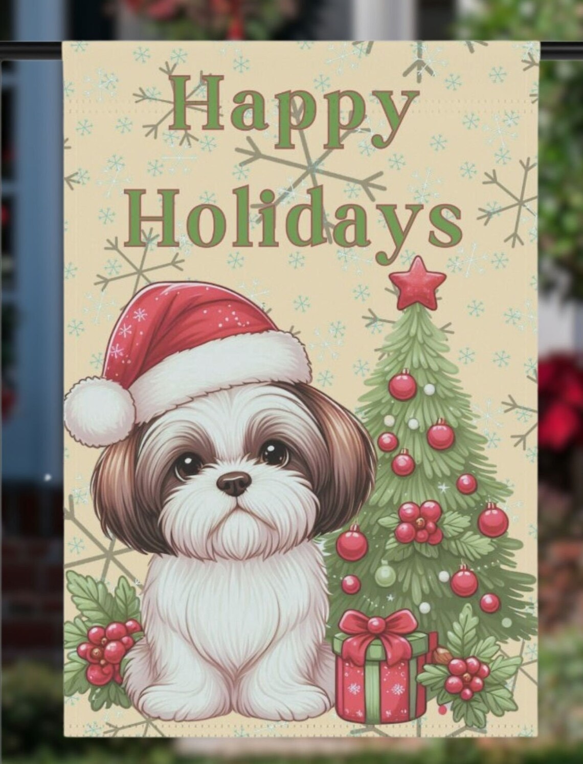 Christmas Shih Tzu Dog Lover Holiday Garden Flag, Holiday Outdoor Flag ...