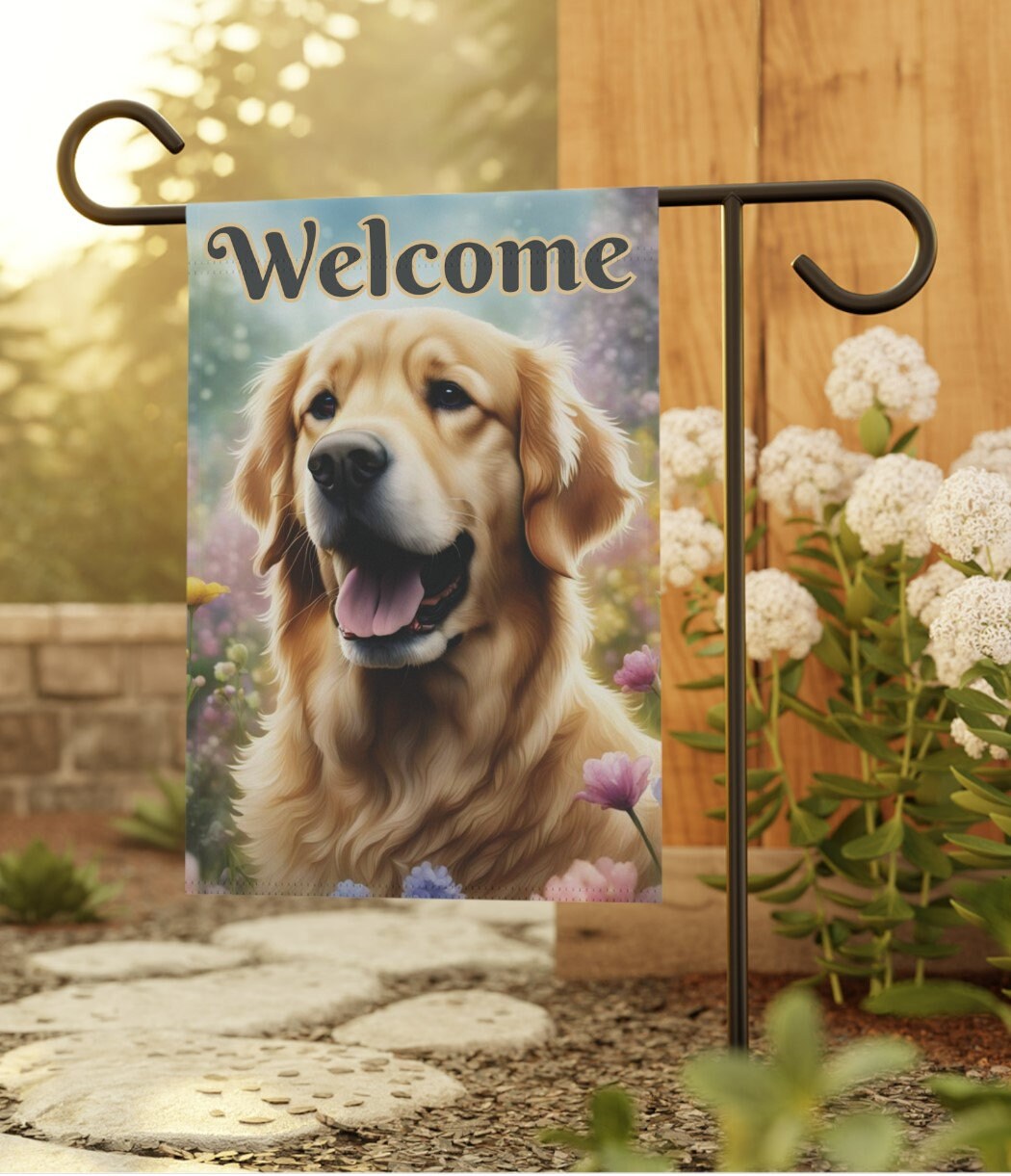 Golden Retriever Welcome Watercolor Inspired Garden Flag, Golden ...