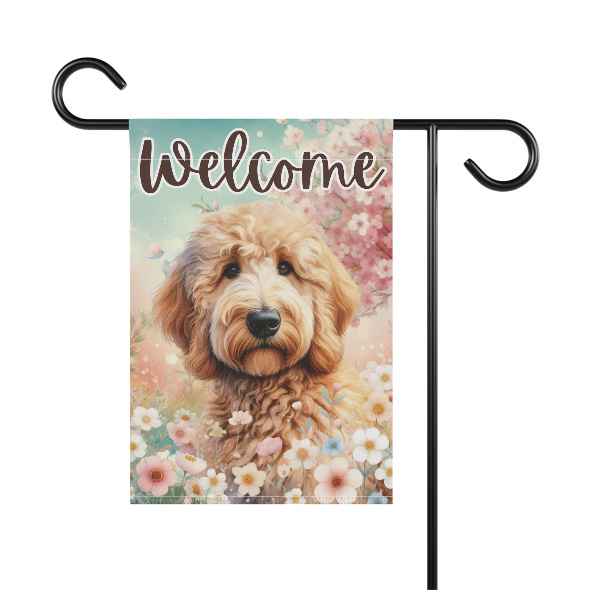 Doodle Dog Springtime Welcome Water Color Pastel Garden Front Yard Flag ...