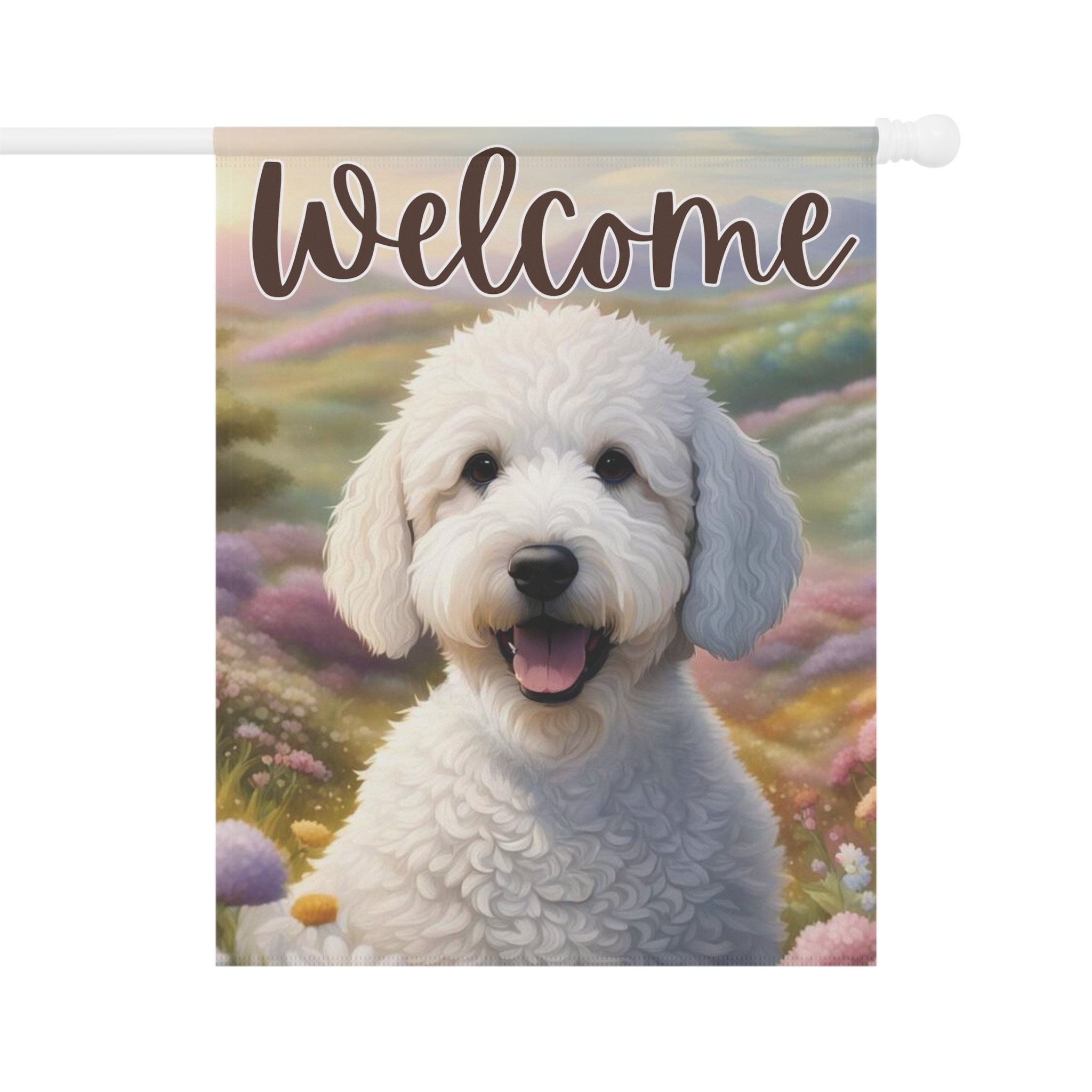White Doodle Welcome Garden Flag, Goldendoodle Labradoodle Welcome ...