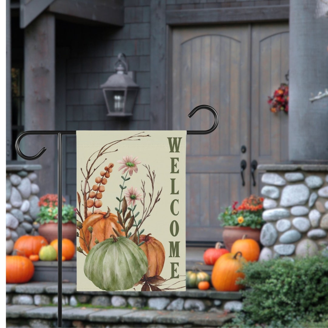 Outdoor Fall Decor Welcome Pumpkin and Flowers Garden Flag, Welcome ...