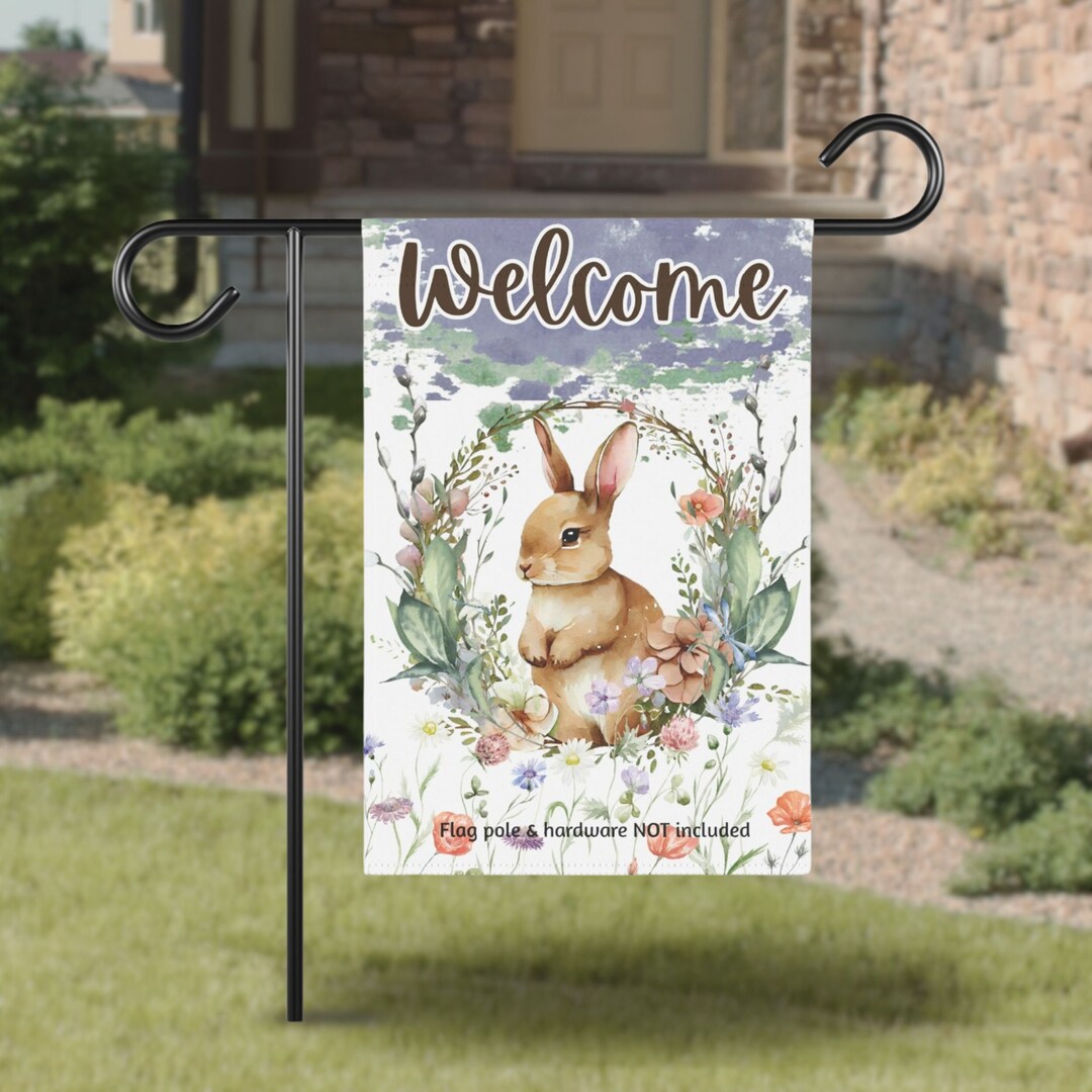 Welcome Easter Bunny Spring Flower Garden Flag, Easter Springtime Bunny ...