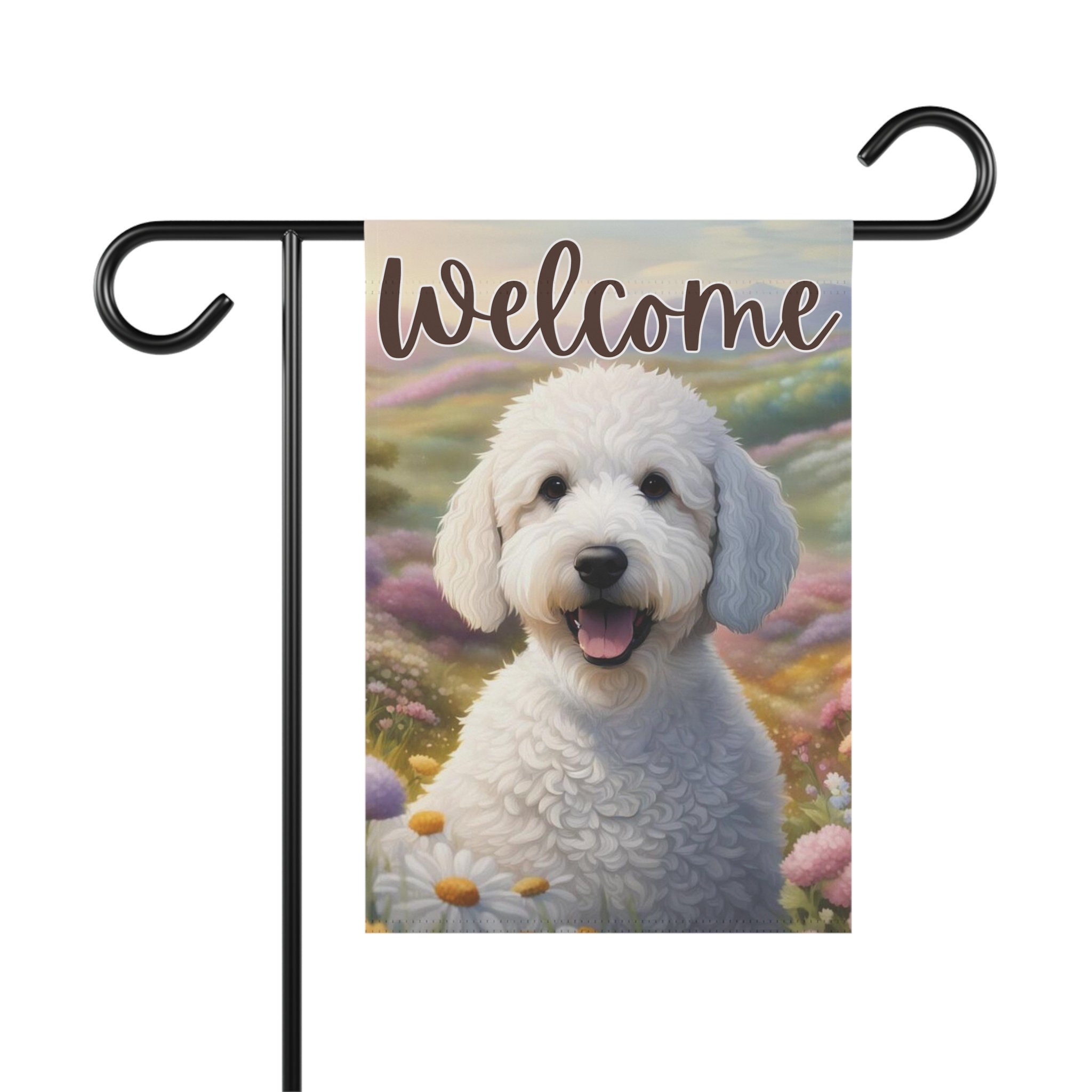 White Doodle Welcome Garden Flag, Goldendoodle Labradoodle Welcome ...