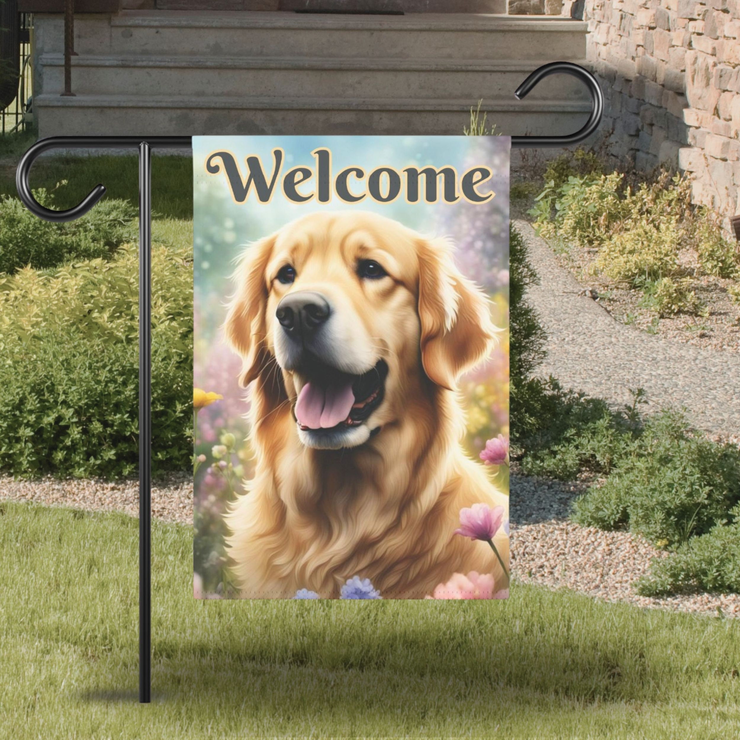 Golden Retriever Welcome Watercolor Inspired Garden Flag, Golden ...