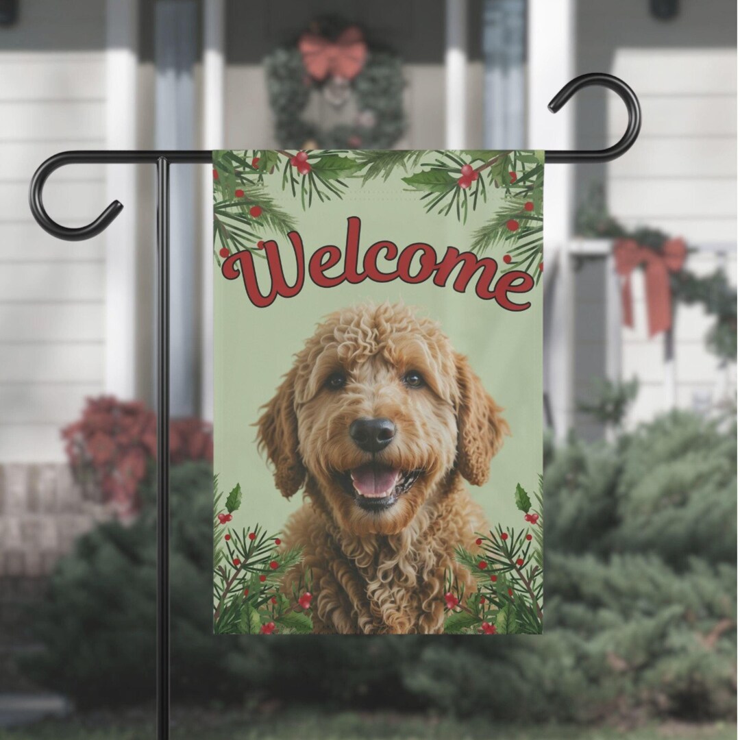 Goldendoodle Custom Holiday Welcome Garden Flag, Doodle Dog Christmas ...