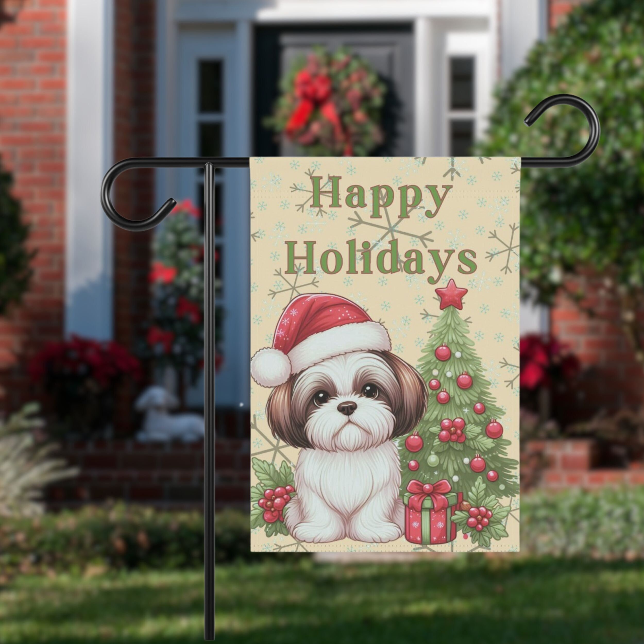 Christmas Shih Tzu Dog Lover Holiday Garden Flag, Holiday Outdoor Flag ...