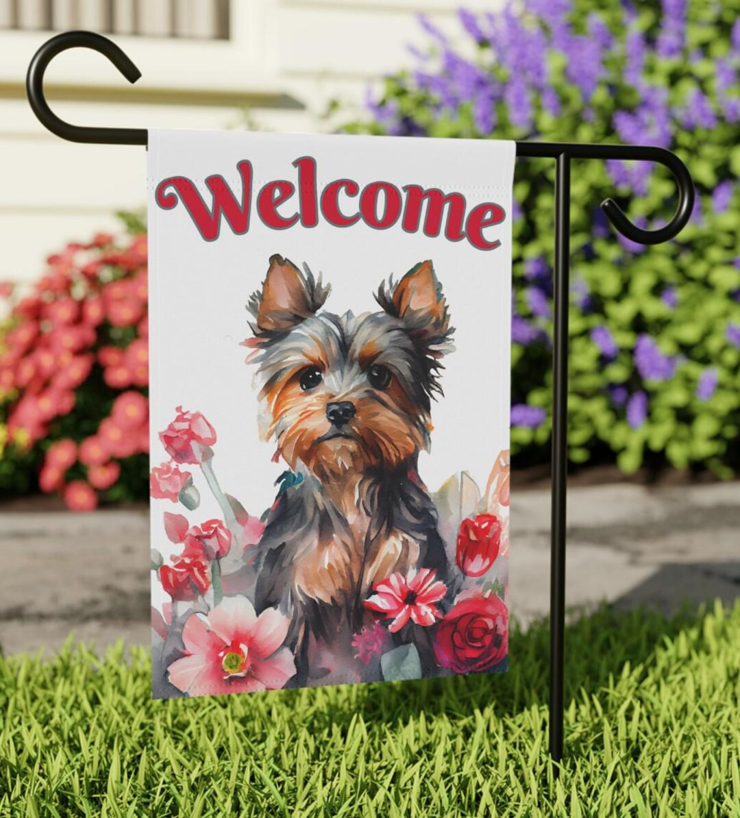 Yorkie Welcome Garden Banner, Floral Dog Flag, Cute Home Decor, Pet ...