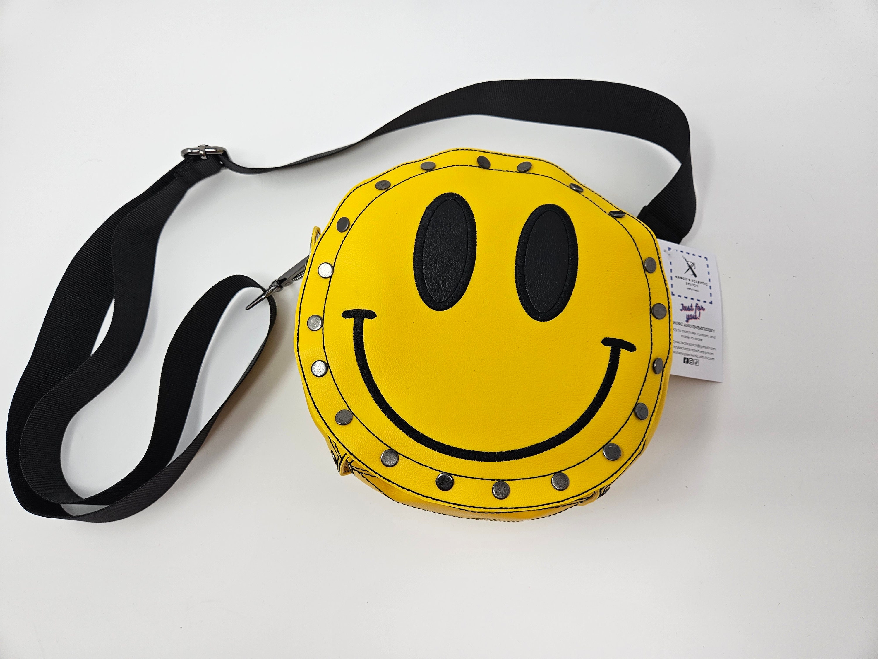 Round Smiley Face Crossbody Rivet Bag - Etsy