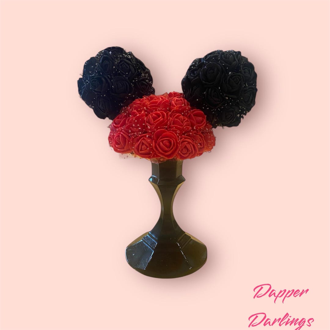 Disney Inspired Mickey Mouse Rose /lace Minature Floral Arrangement ...