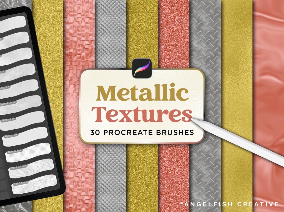 Metallic Textures Procreate Brush Set, 30 Foil Metal Brushes (digital ...