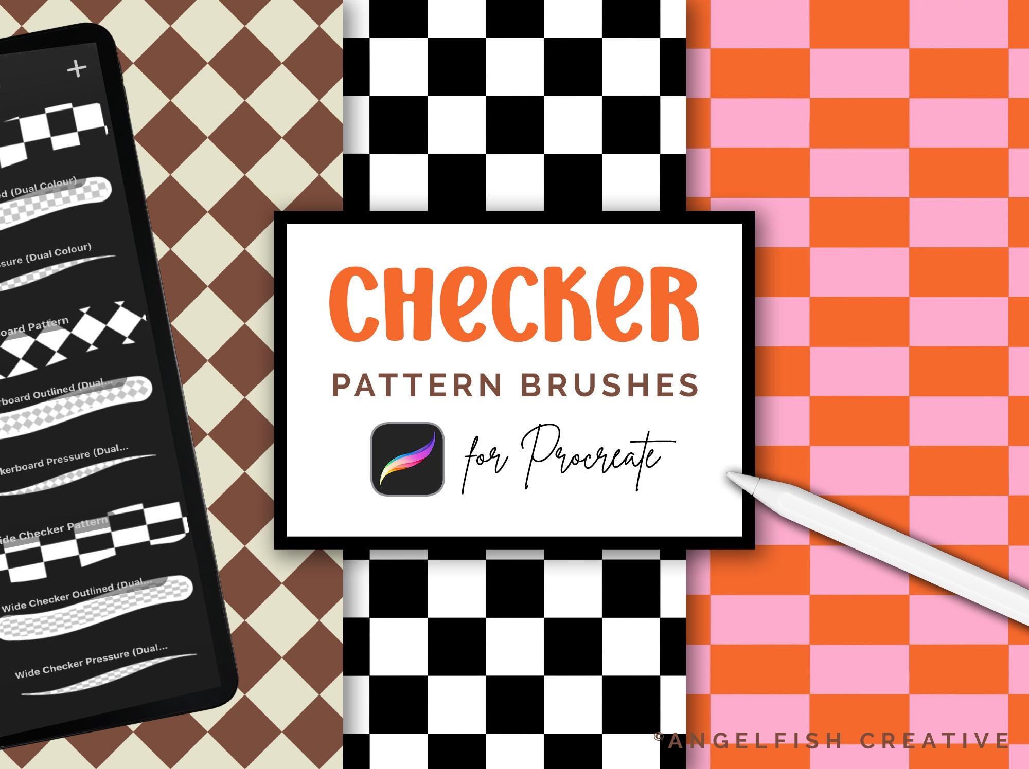 Checker Pattern Brush for Procreate, Seamless Square Tile (digital ...