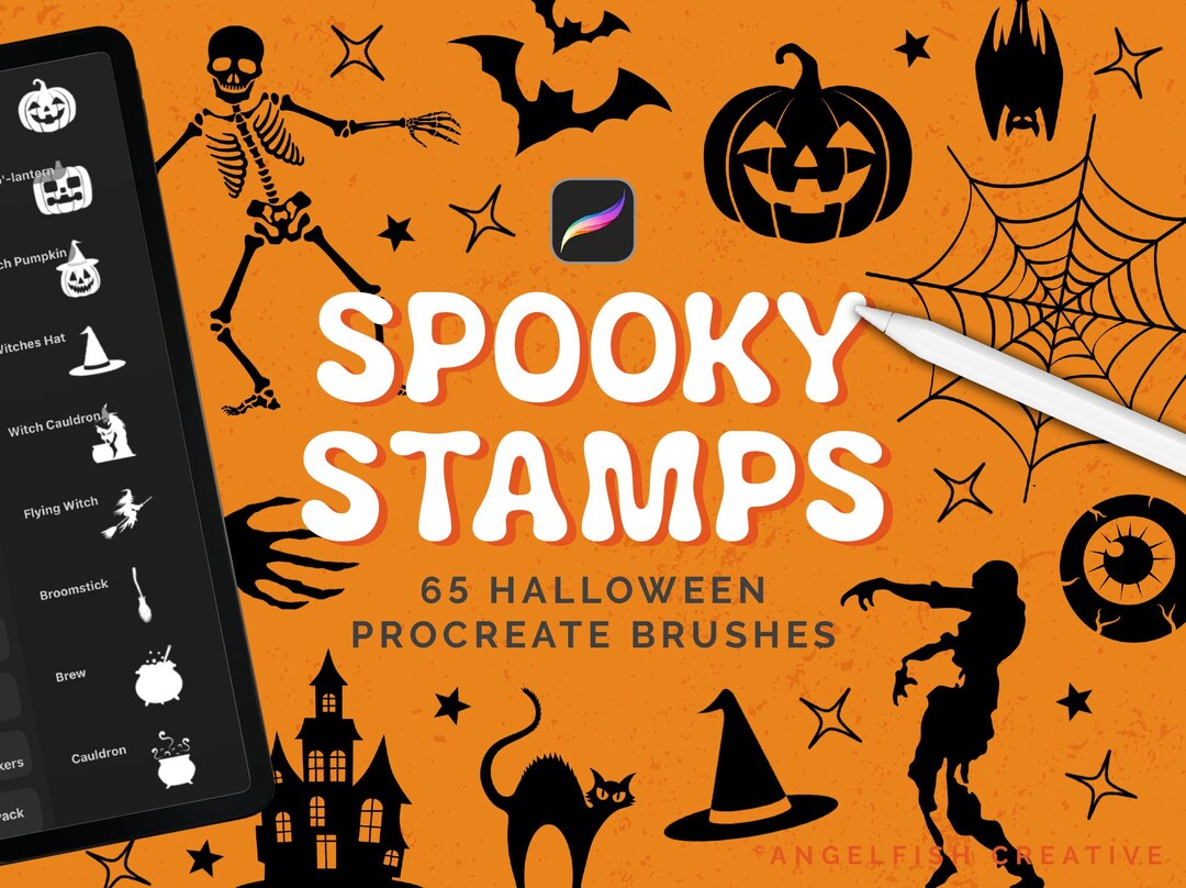 Spooky Stamps Procreate Brush Set: 65 Halloween Stamp Brushes (digital ...