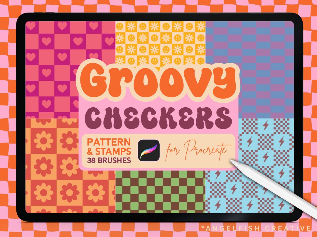 Groovy Checkers Brush Set for Procreate | 38 Checkered Pattern & Stamp ...