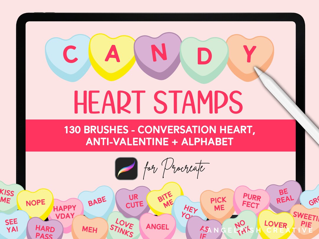 Candy Heart Procreate Stamps: Conversation, Anti-valentine, Alphabet ...