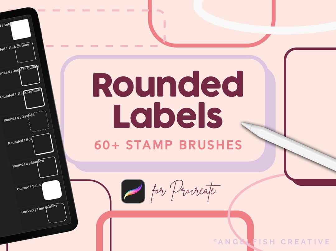 Procreate Rounded Label Brush Set: 60+ Stamp Brushes (digital Download ...