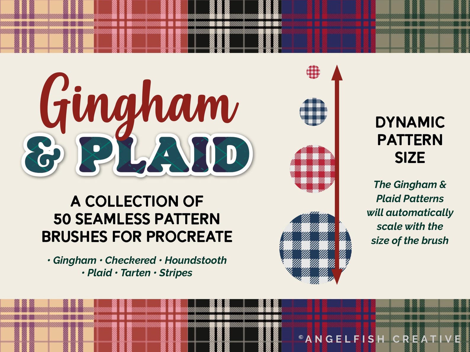 Gingham & Plaid Pattern Brushes for Procreate, 50 Seamless Designs ...