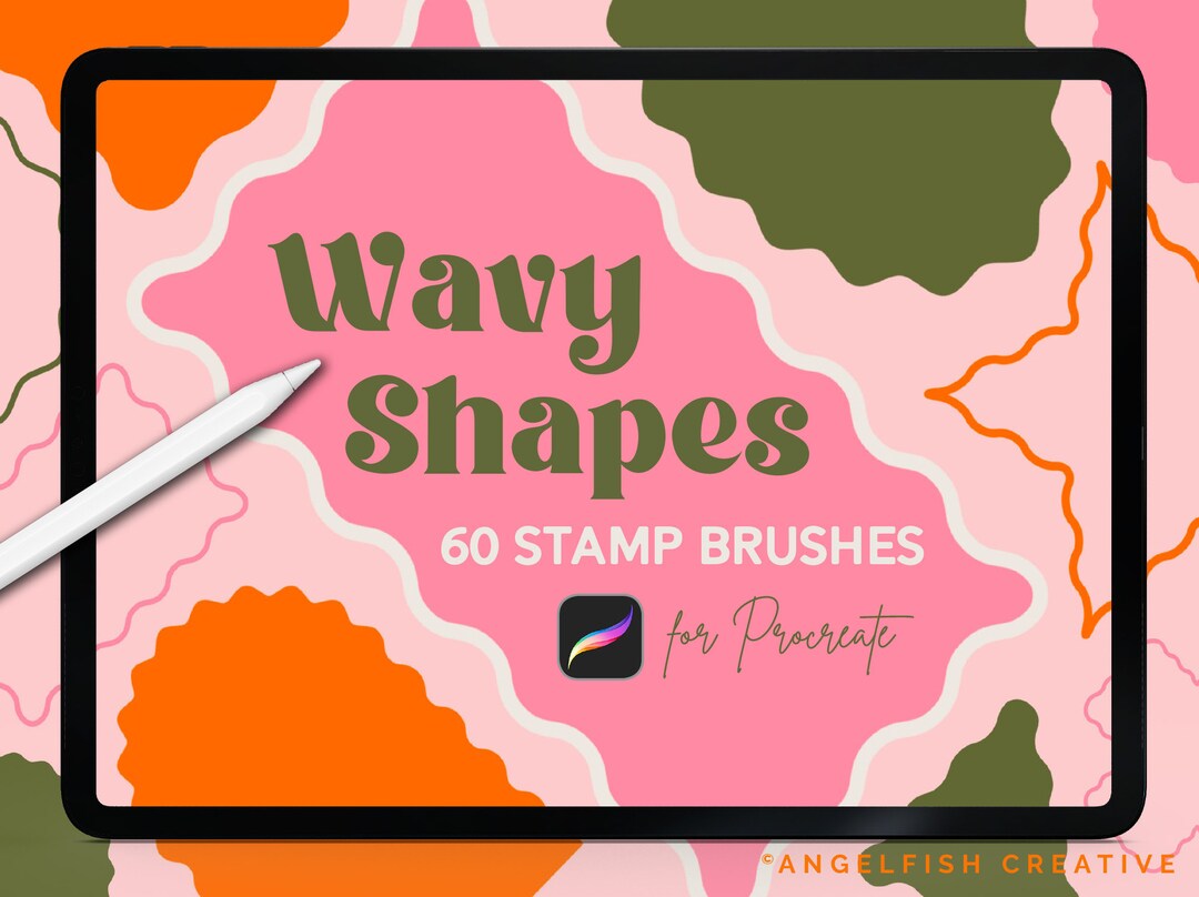 Wavy Shapes Procreate Brush Set | 60 Retro Frame Curved Line Geometric ...