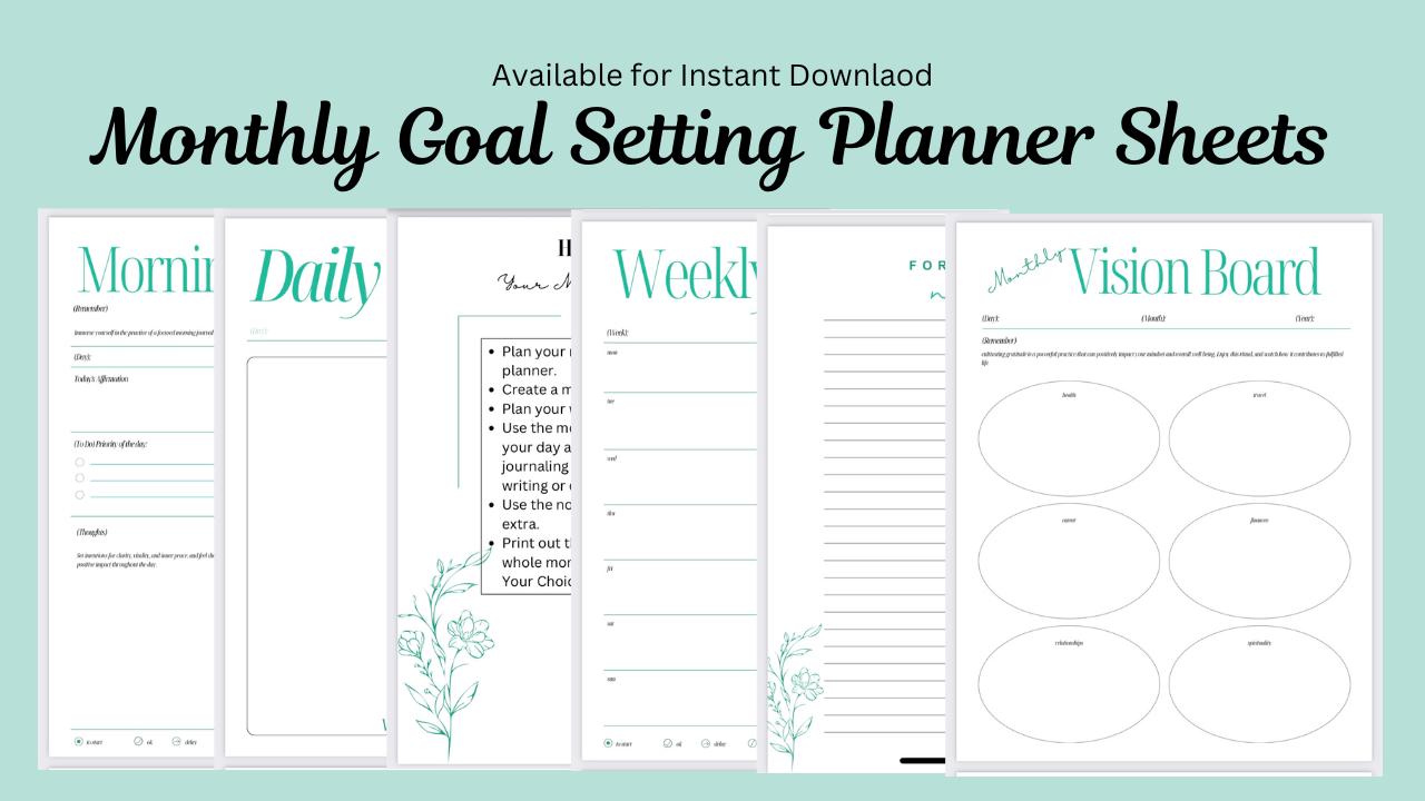 Monthly Goal Setting Planner Sheets - Etsy